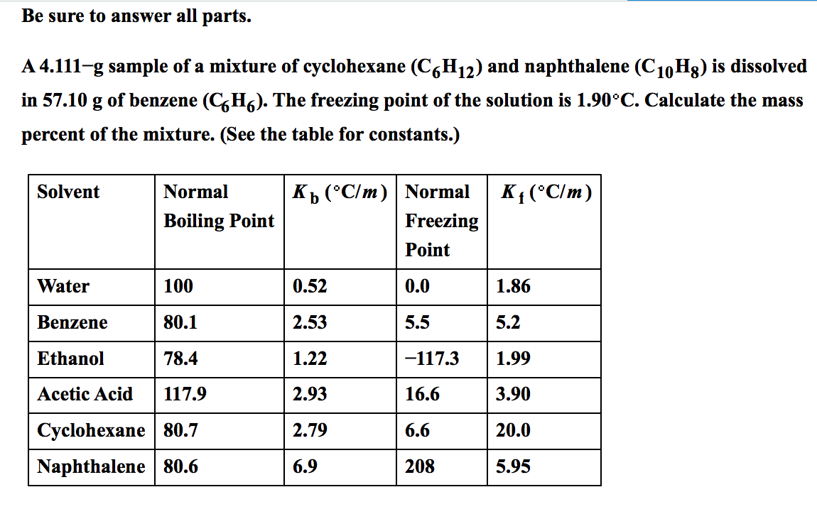 Solved A 4.111-g sample of a mixture of cyclohexane | Chegg.com