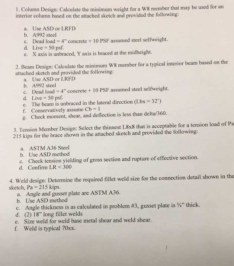 Solved 1. Column Design: Calculate the minimum weight for a | Chegg.com