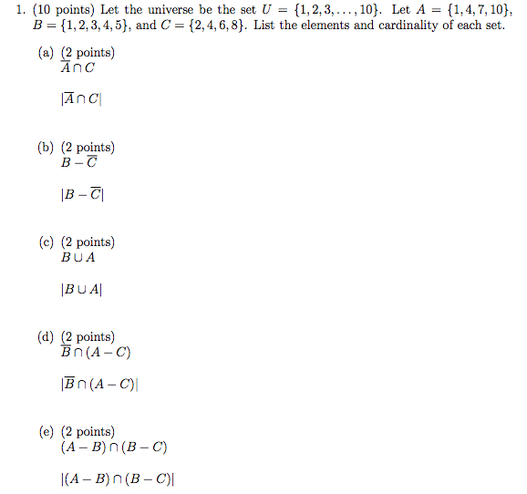 Solved Let the universe be the set U = {1, 2, 3......, 10). | Chegg.com
