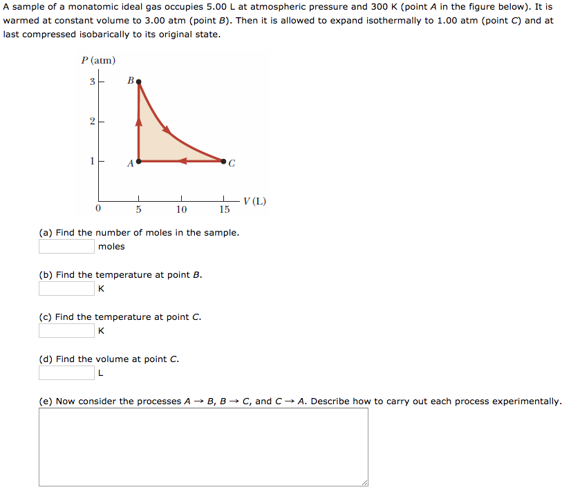 Solved A sample of a monatomic ideal gas occupies 5.00 L at | Chegg.com