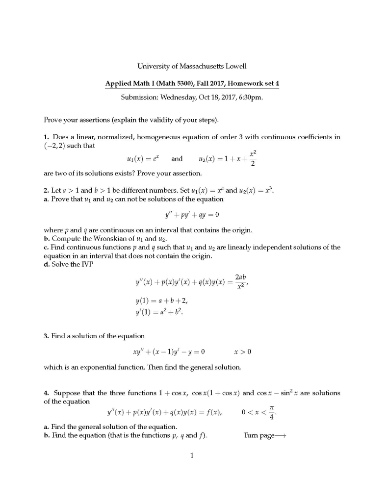 Solved University of Massachusetts Lowell Applied Math I | Chegg.com
