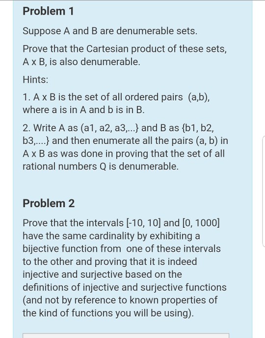 Solved Problem 1 Suppose A And B Are Denumerable Sets Prove