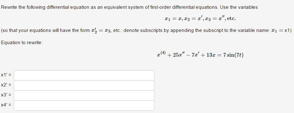 Solved Rewrite the following differential equation as an | Chegg.com