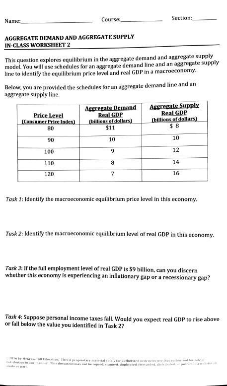 Solved Section: Name: Course: AGGREGATE DEMAND AND AGGREGATE | Chegg.com
