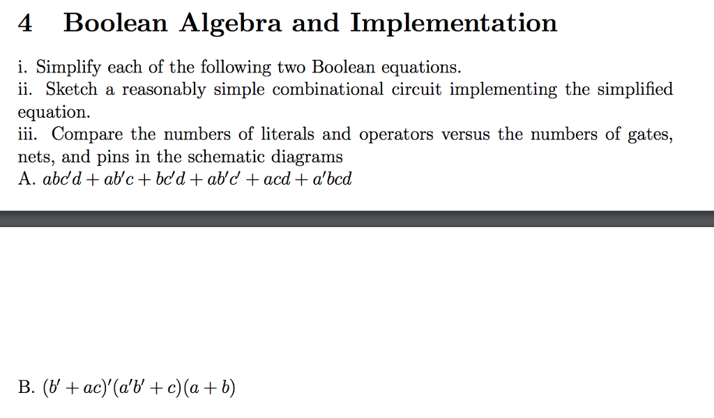 Solved 4 Boolean Algebra and Implementation i. Simplify each | Chegg.com