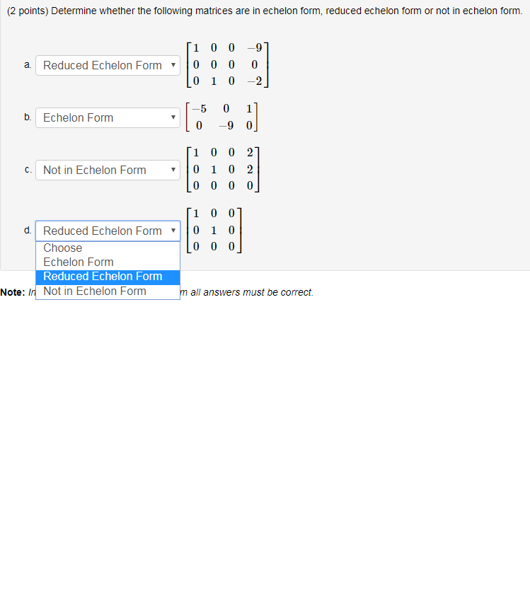 Solved 2 points) Determine whether the following matrices | Chegg.com
