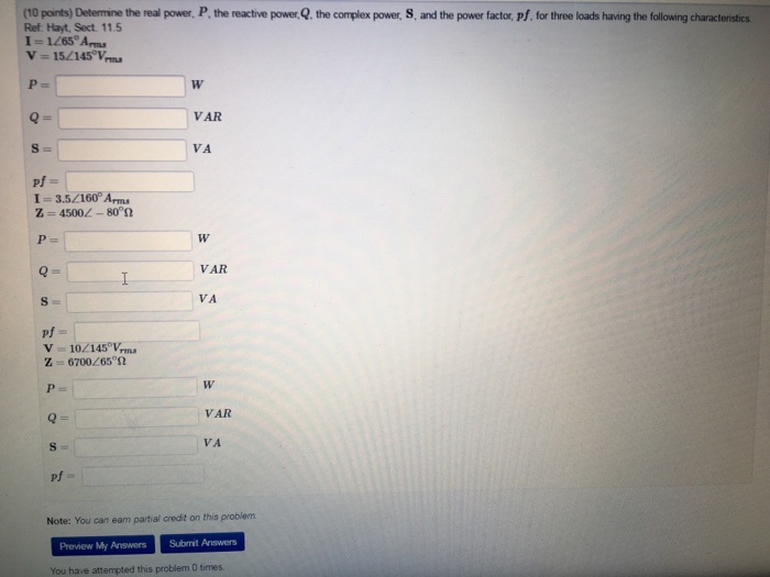 Solved Determine the real power, P, the reactive power, Q, | Chegg.com