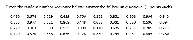 Given the random number sequence below, answer the | Chegg.com