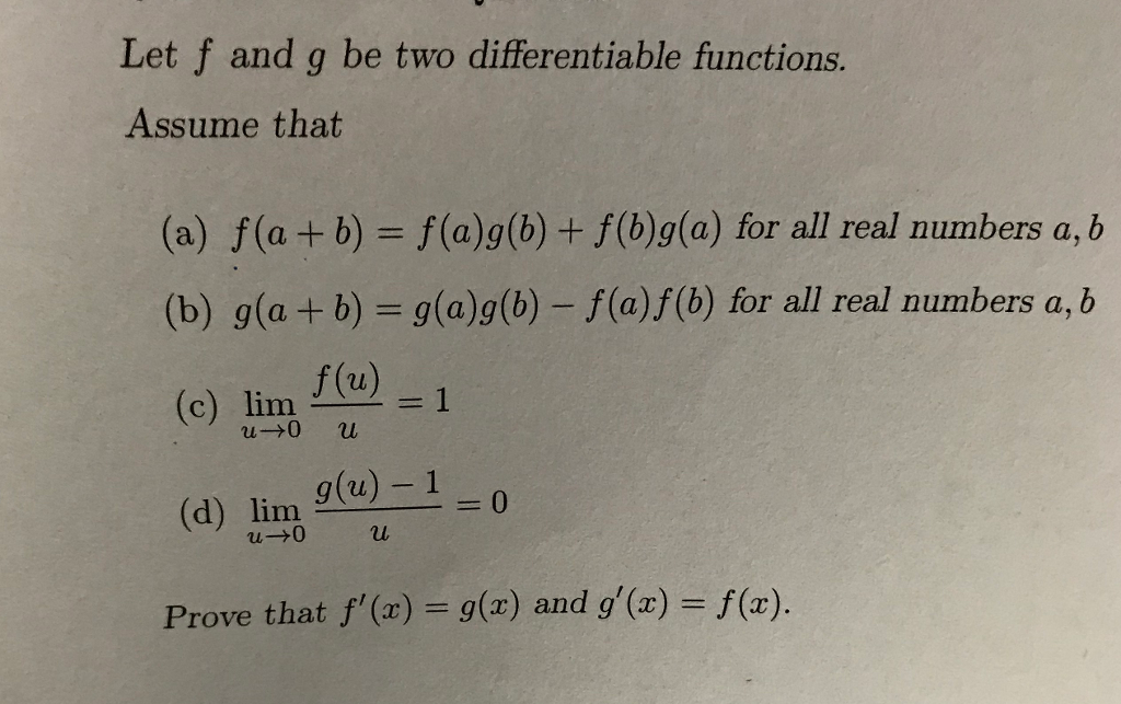 Solved Let f and g be two differentiable functions. Assume | Chegg.com
