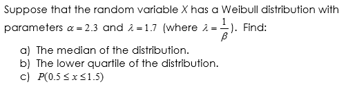 Solved Suppose that the random variable X has a Weibull | Chegg.com