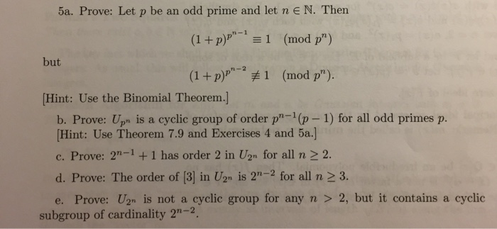 Solved 5a. Prove: Let p be an odd prime and let n EN. Then | Chegg.com