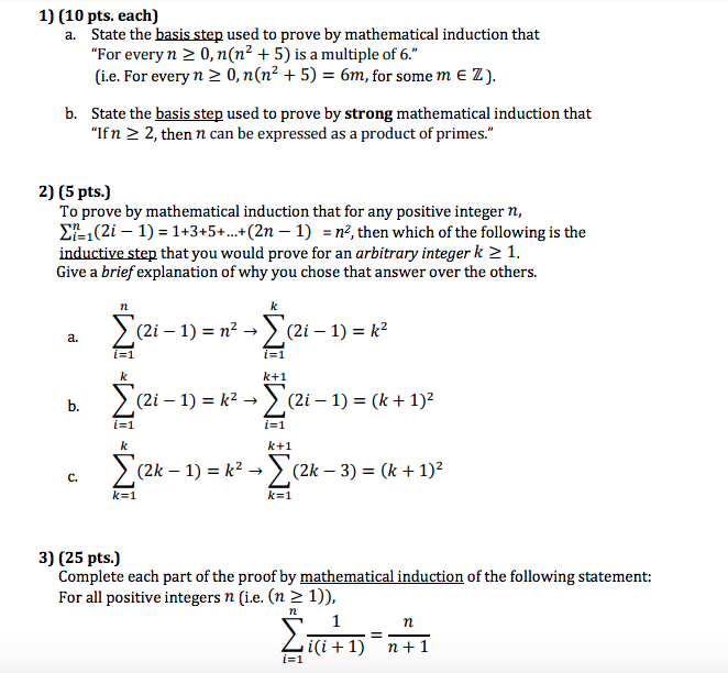 Solved 1) (10 pts. each) State the basis step used to prove | Chegg.com