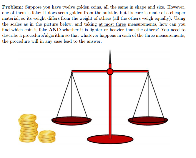 Solved Problem: Suppose you have twelve golden coins, all | Chegg.com