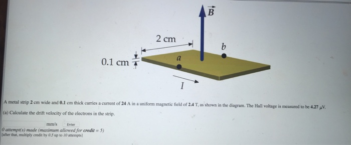 Solved A metal strip 2 cm wide and 0.1 cm thick carries a | Chegg.com