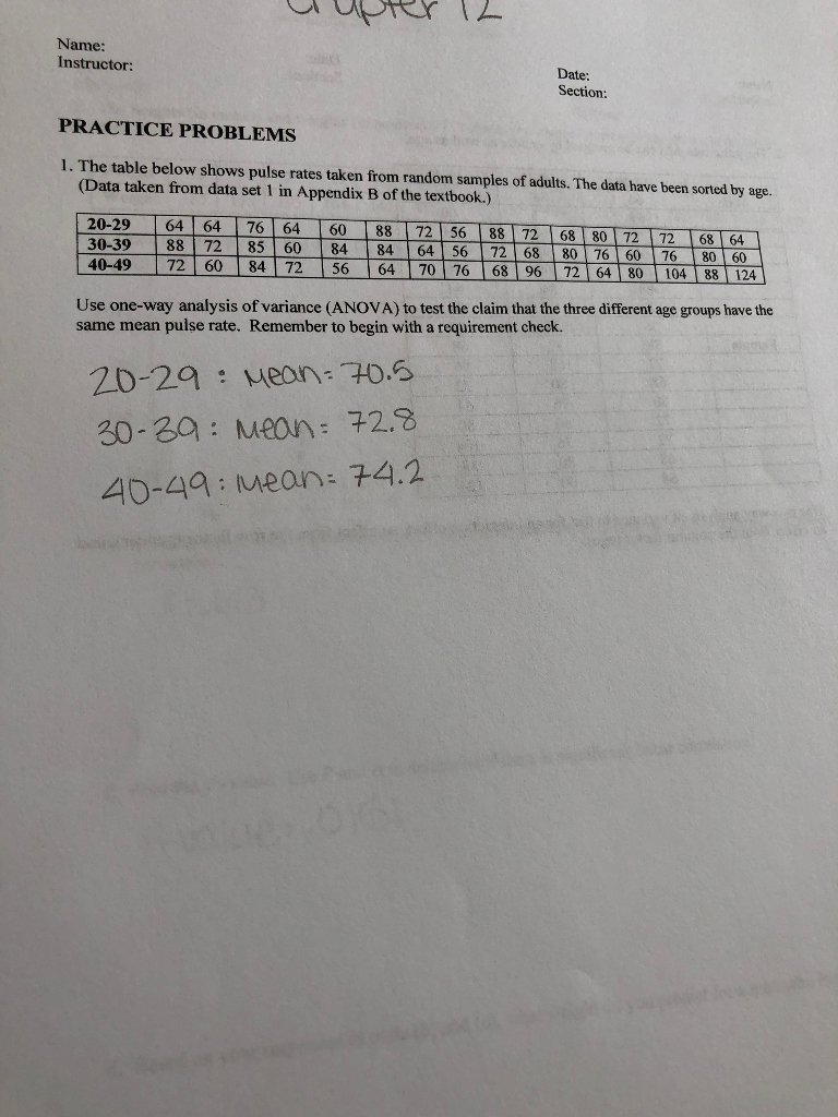 Solved Name: Instructor Date: Section: PRACTICE PROBLEMS 1. | Chegg.com