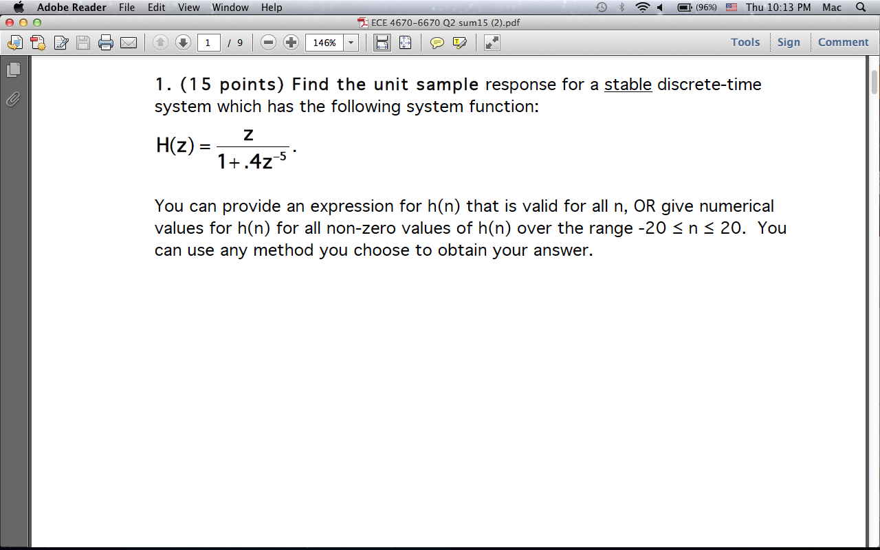 Solved 1. (1 5 points) Find the unit sample response for a | Chegg.com