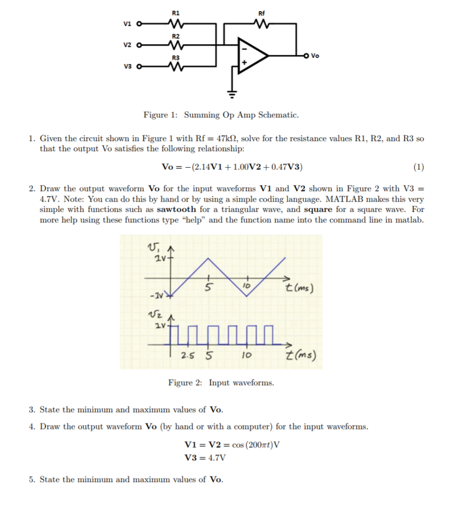 Solved R1 Rf V1 R2 V2 R3 V3 Figure 1: Summing Op Amp | Chegg.com