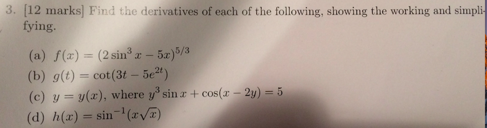 Solved Find the derivatives of each of the following, | Chegg.com