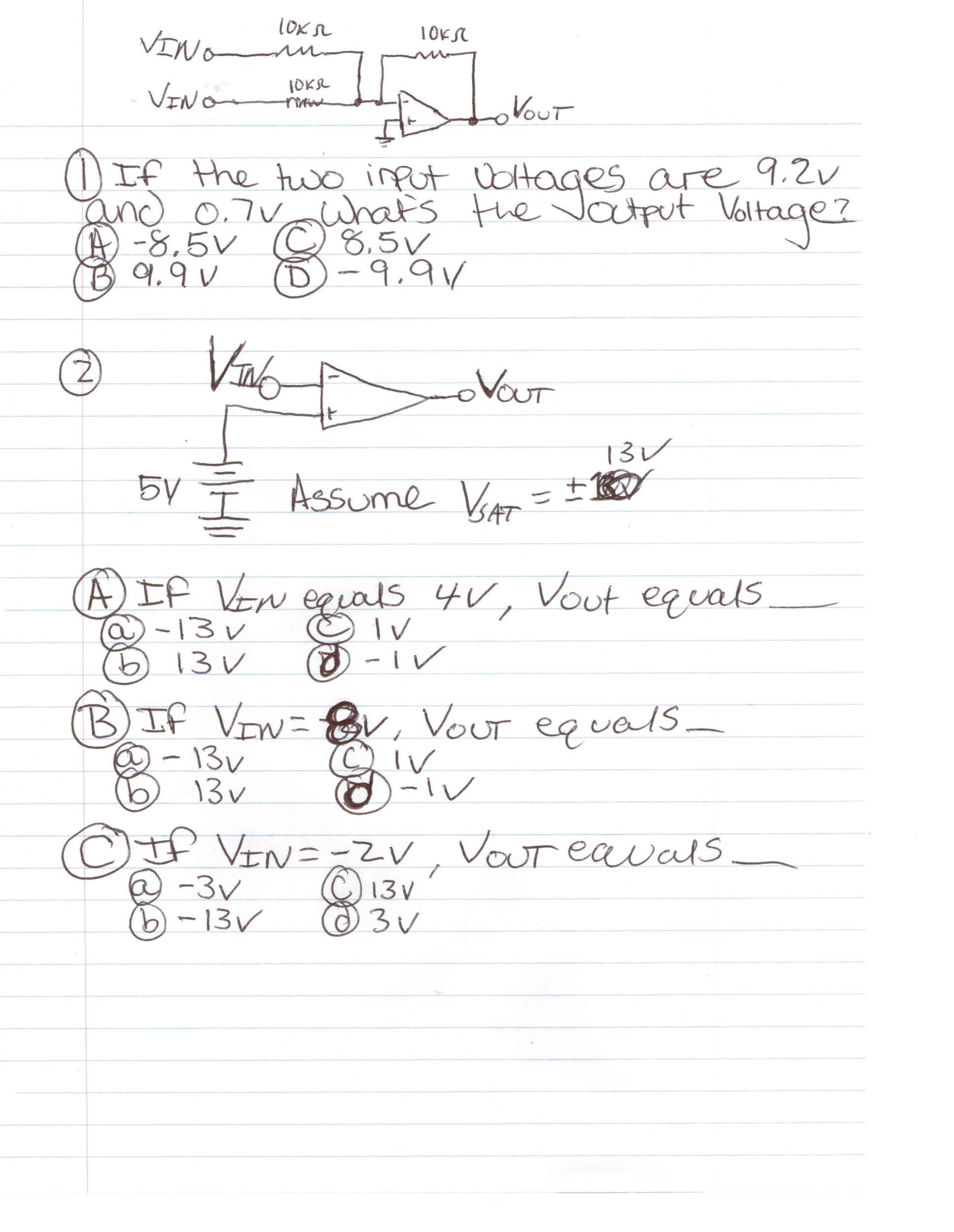 Solved If the two input voltages are 9.2v and 0.7v watt's | Chegg.com