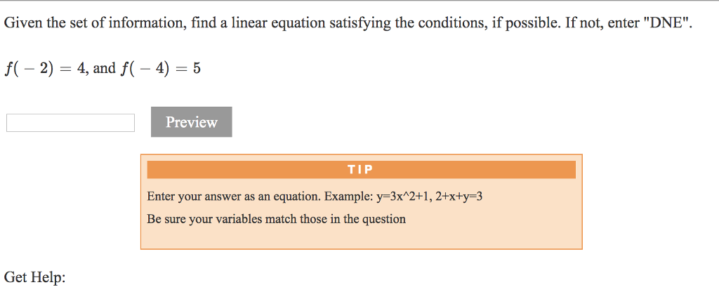Solved Given the set of information, find a linear equation | Chegg.com