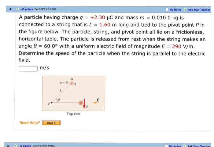 Solved A particle having charge q = +2.30 mu C and mass m = | Chegg.com