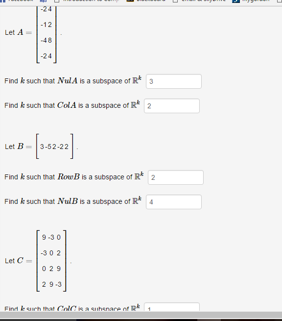 Solved 12 Let A -48 24 Find k such that Nul A is a subspace | Chegg.com