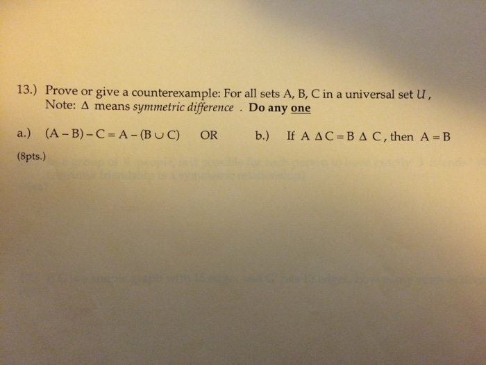 Solved 13.) Prove or give a counterexample: For all sets A, | Chegg.com