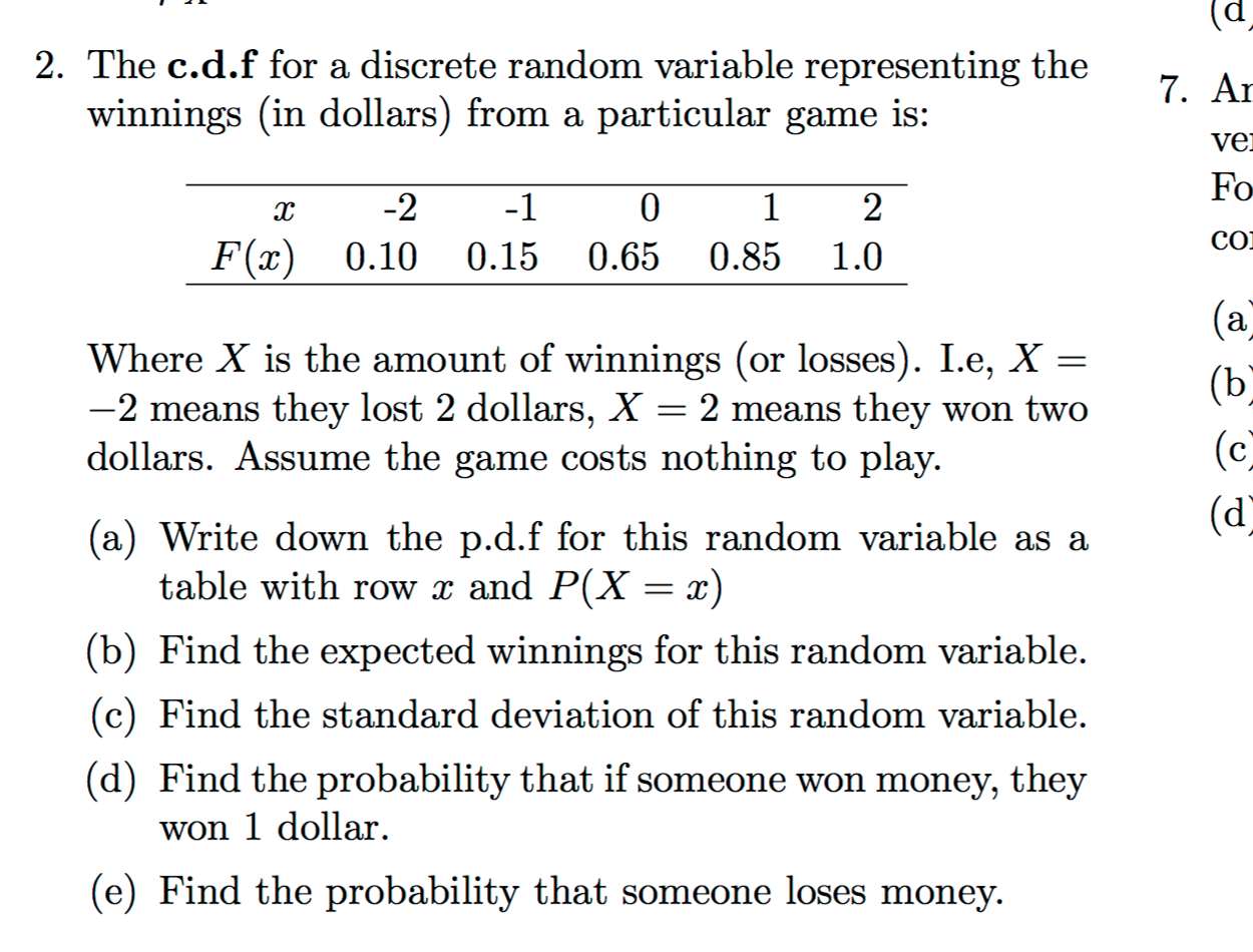 Solved The c.d.f for a discrete random variable representing | Chegg.com