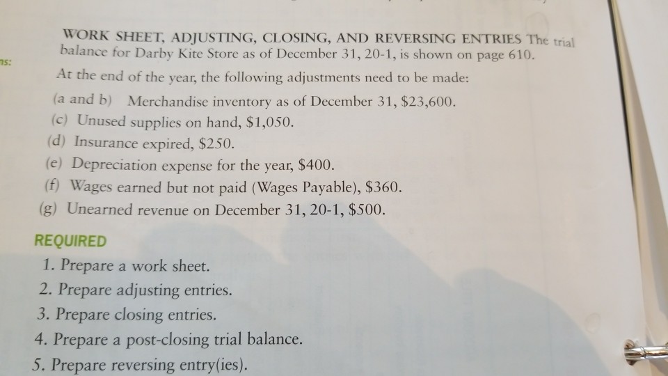 Solved WORK SHEET, ADJUSTING, CLOSING, AND REVERSING ENTRIES | Chegg.com