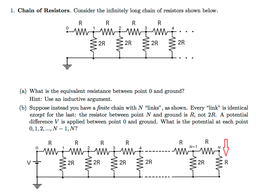 Solved Consider the infinitely long chain of resistors shown | Chegg.com