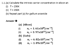 Solved Calculate the intrinsic carrier concentration in | Chegg.com