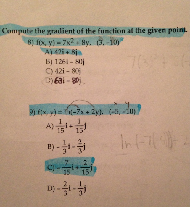 Solved Compute the gradient of the function at the given | Chegg.com