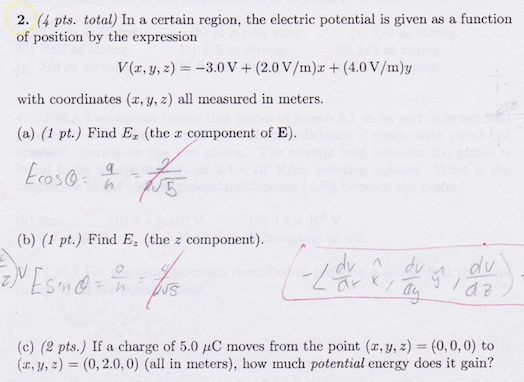 Solved 2. (4 pts. total) In a certain region, the electric | Chegg.com