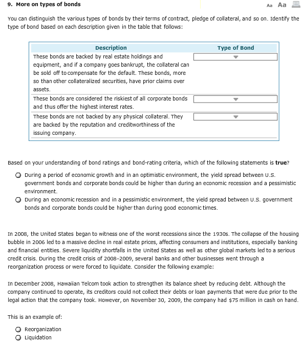 Solved 9. More on types of bonds Aa Aa You can distinguish | Chegg.com