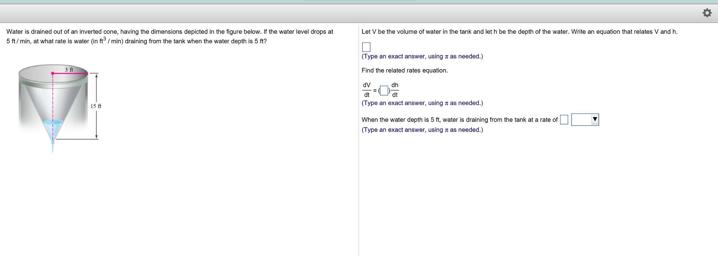Solved Water is drained out of an inverted cone, having the | Chegg.com
