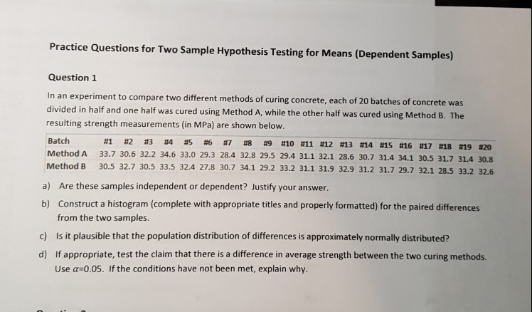 Solved Practice Questions for Two Sample Hypothesis Testing | Chegg.com