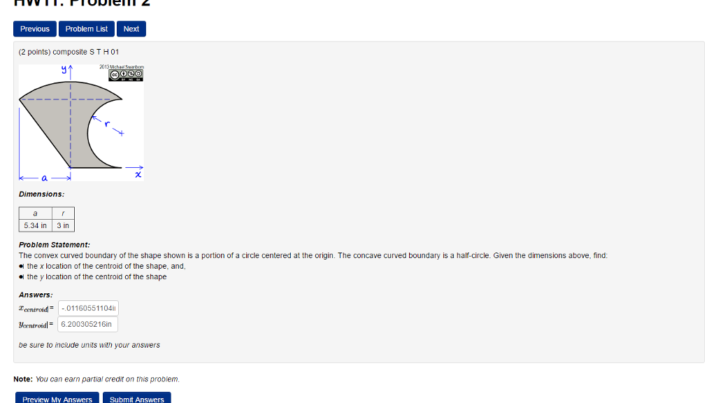 a=5.34in r=3in Problem Statement: The convex curved | Chegg.com