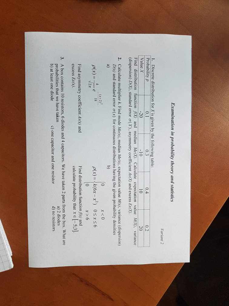 Solved Discrete distribution for X is given by the following | Chegg.com