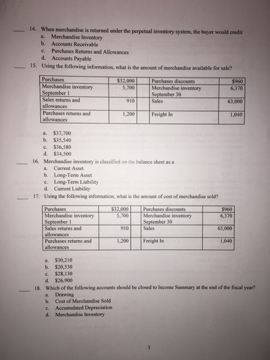 Solved When merchandise is returned under the perpetual | Chegg.com