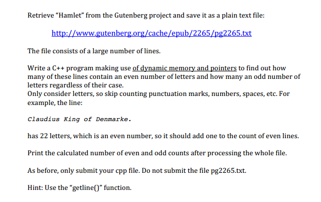 Retrieve Hamlet from the Gutenberg project and save | Chegg.com