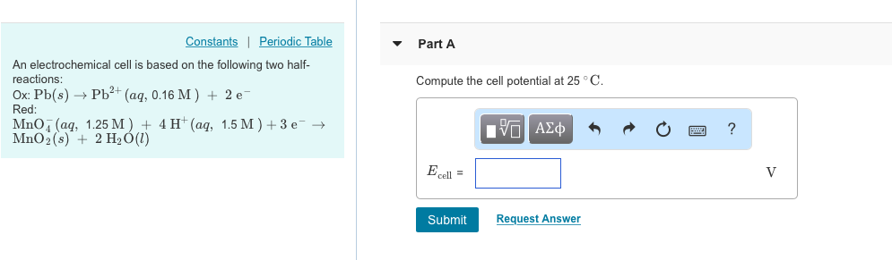 Solved Constants| Periodic Table Part A An electrochemical | Chegg.com