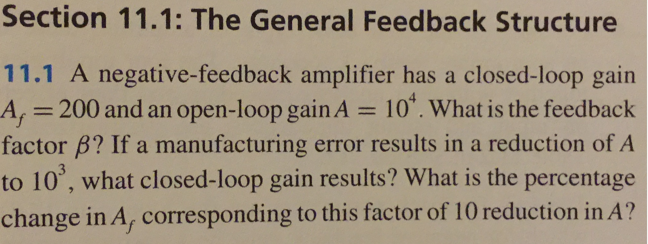 Solved Section 11.1: The General Feedback Structure 11.1 A | Chegg.com
