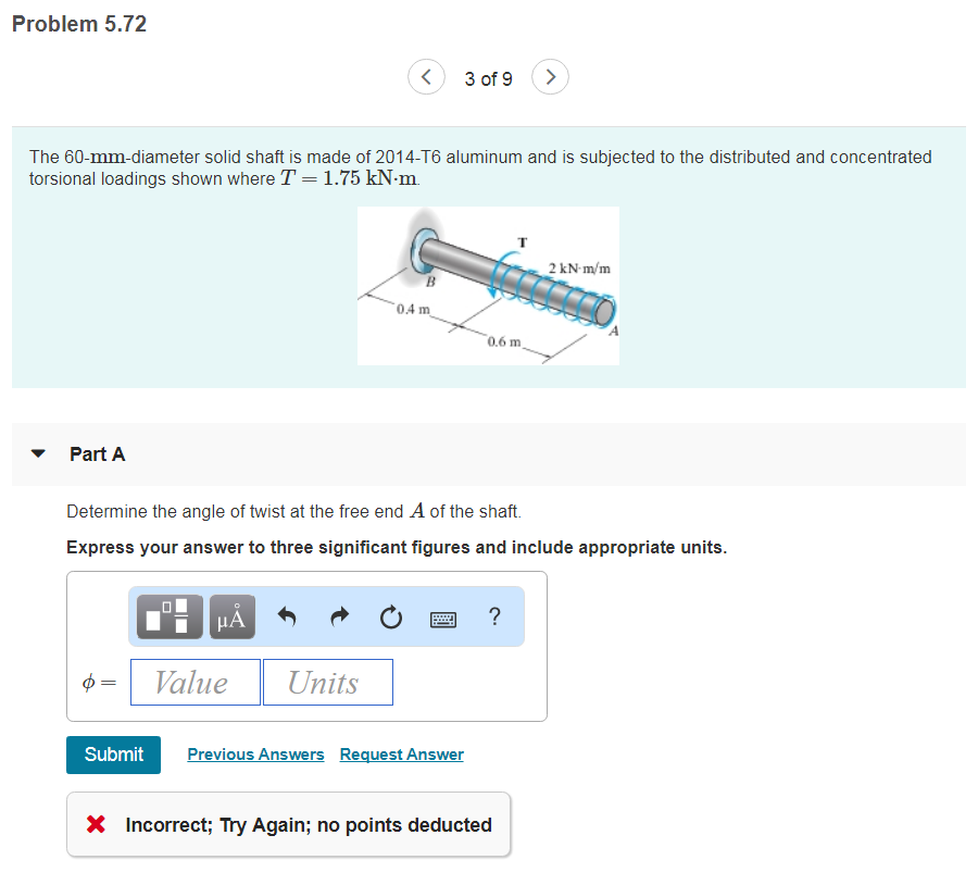 Solved Problem 5.72 3of9 〉 The 60-mm-diameter solid shaft is | Chegg.com