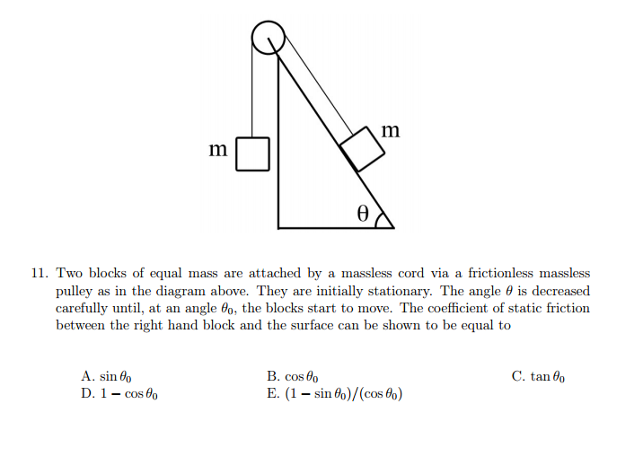 Solved Two blocks of equal mass are attached by a massless | Chegg.com