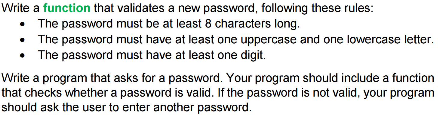 Solved Write A Function That Validates A New Password 7463