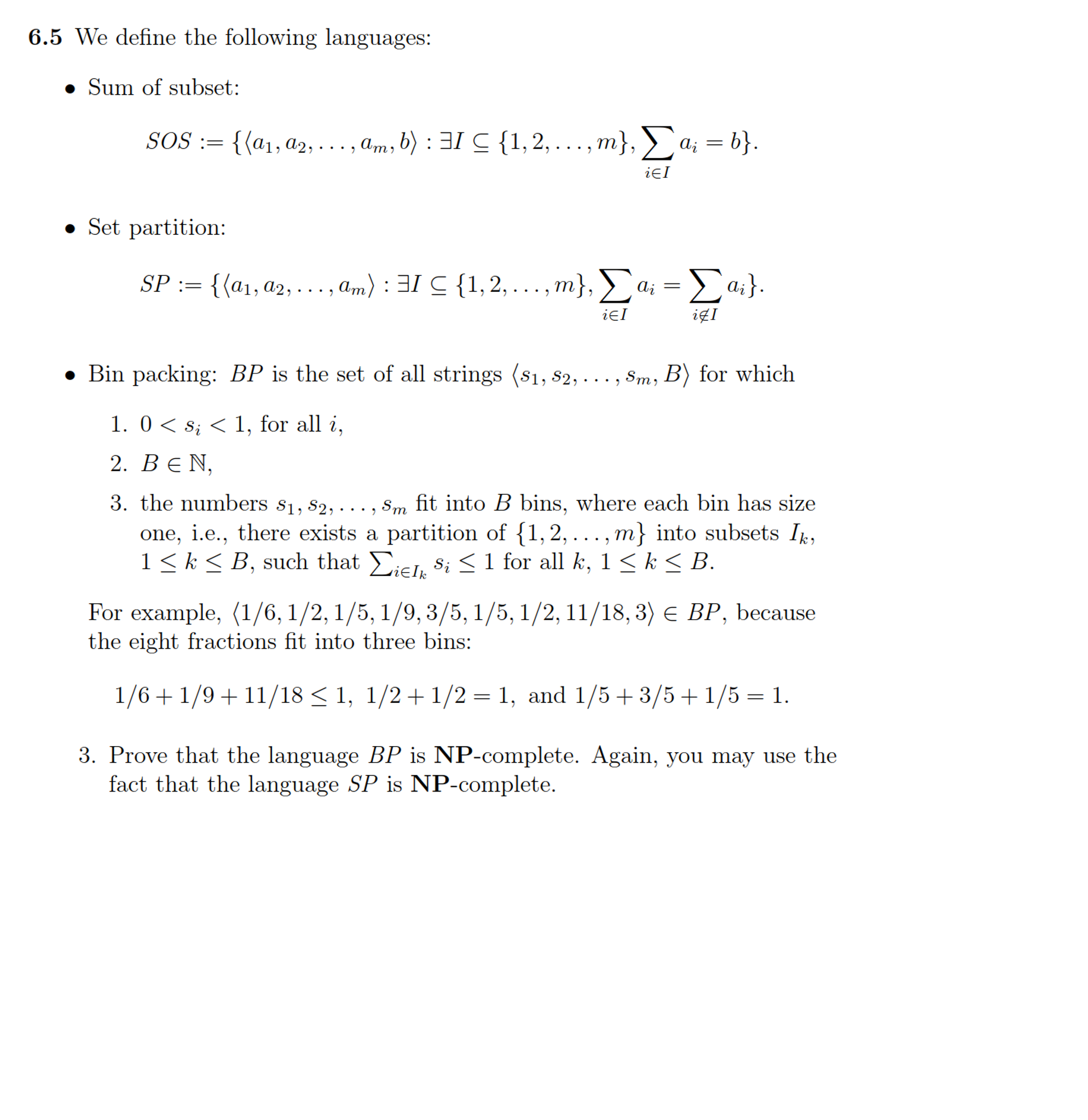 Solved We define the following languages: Sum of subset: | Chegg.com