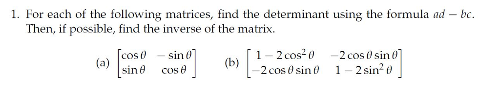 Solved For each of the following matrices, find the | Chegg.com