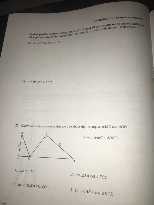 Solved Find all possible solutions, of any, for Delta ABC. | Chegg.com