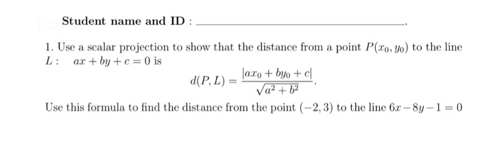 Solved Use a scalar projection to show that the distance | Chegg.com