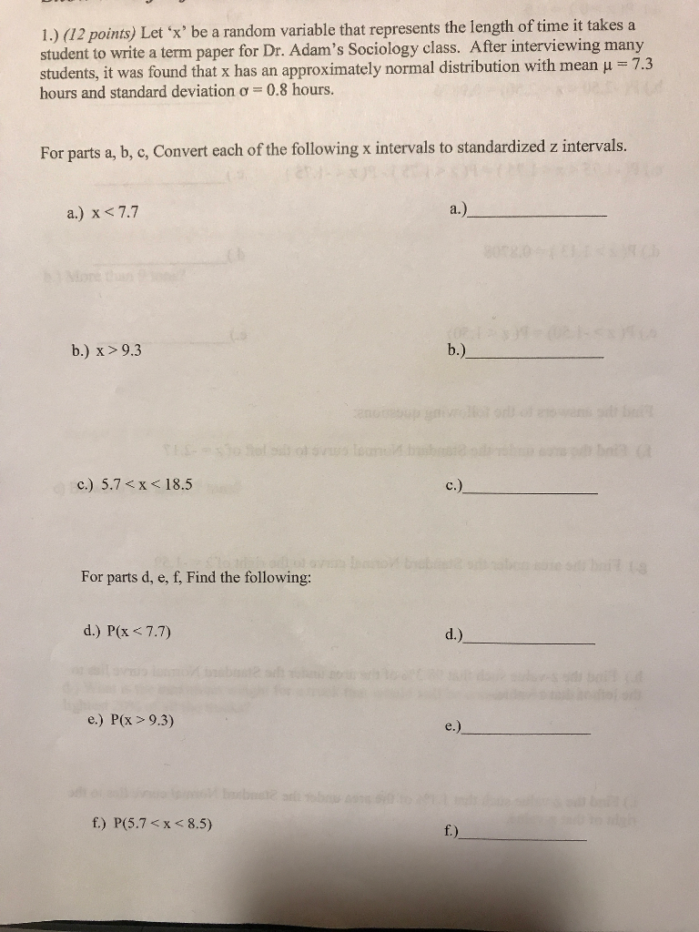 Solved 1.) (12 points) Let 'x' be a random variable that | Chegg.com